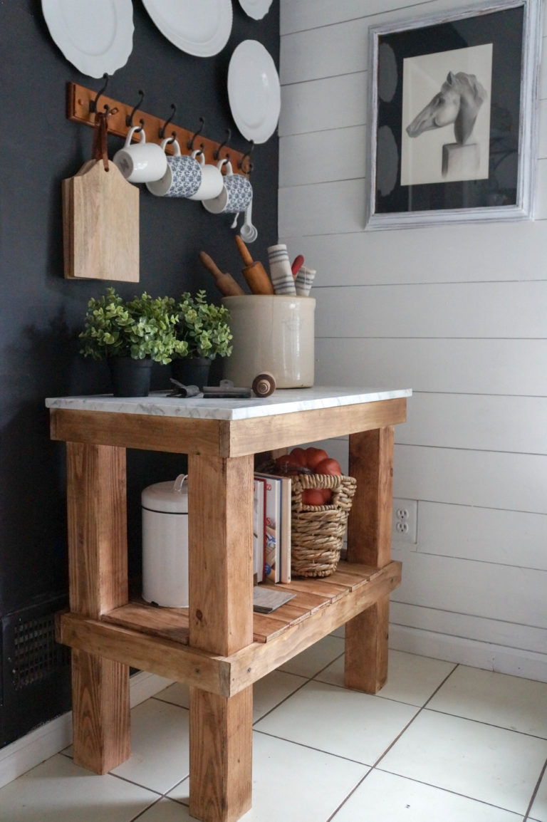 Kitchen Cart: DIY Rustic Cart with Marble Top - Seeking Lavender Lane