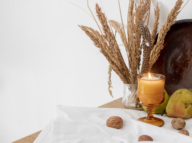 Vintage Amber Glass Candle for Fall - Seeking Lavender Lane