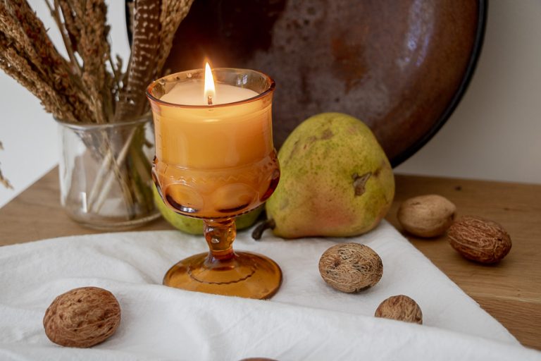 Vintage Amber Glass Candle for Fall - Seeking Lavender Lane